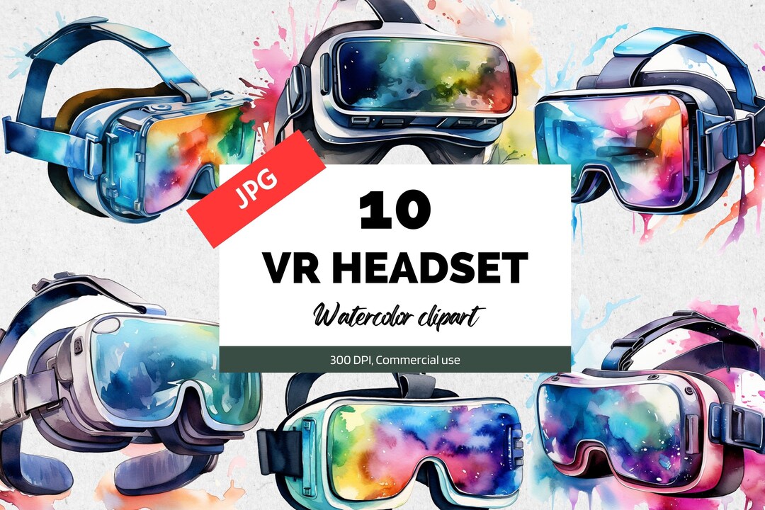 Watercolor VR Headset Clipart, 10 High Quality Jpgs, Commercial Use ...