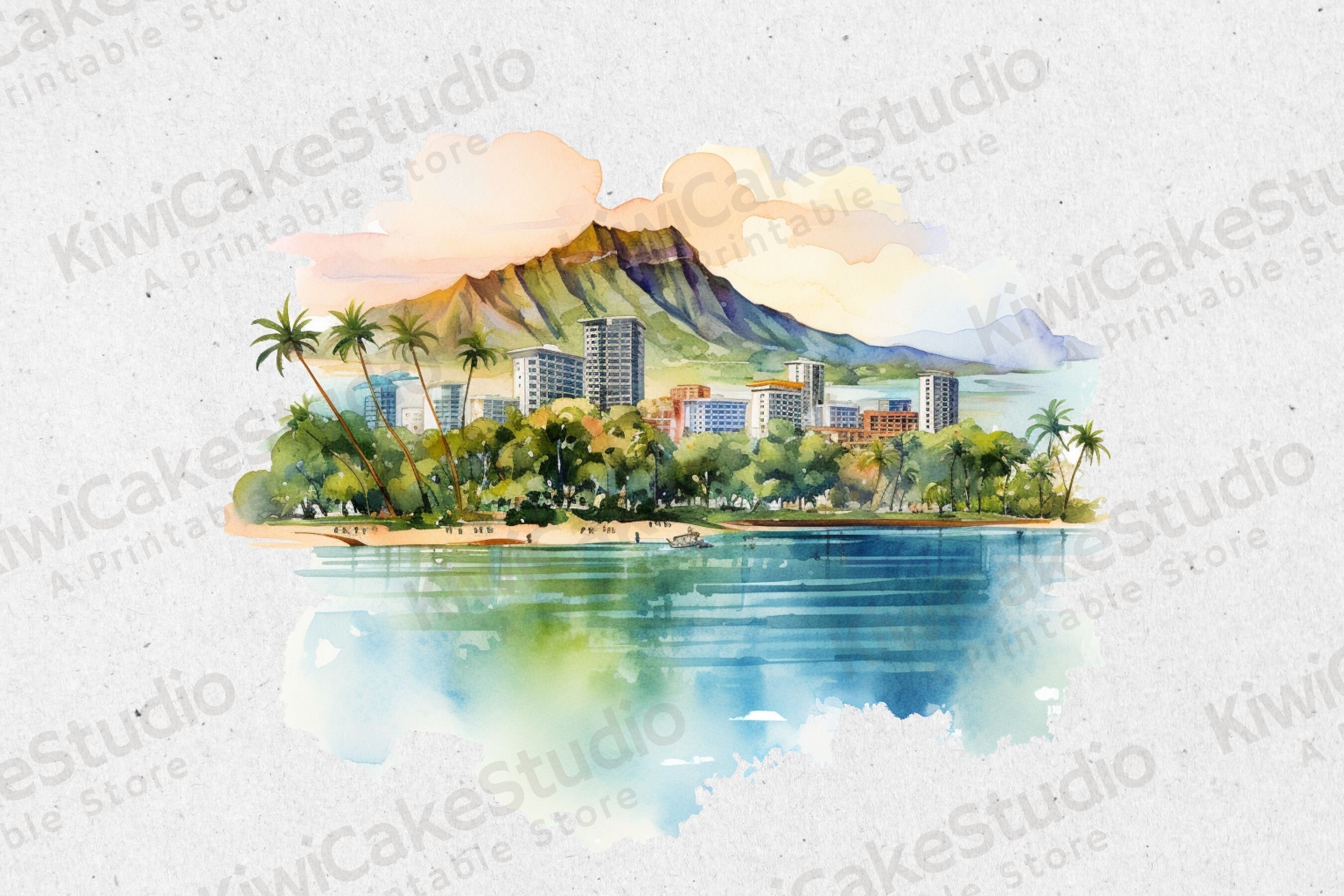Watercolor Honolulu, Hawaii Clipart, 10 High Quality Jpgs, Commercial ...
