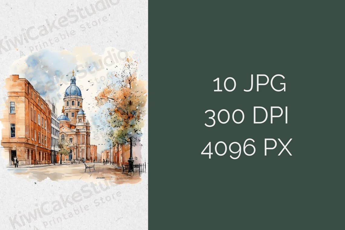 Watercolor Nottingham England Clipart, 10 High Quality Jpgs, Commercial ...