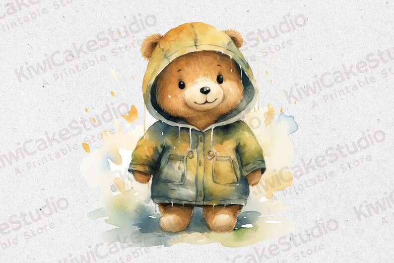 Watercolor Rainy Bear Clipart, 10 High Quality Jpgs, Commercial Use ...
