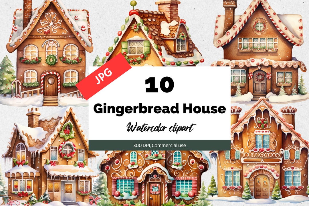 Watercolor Gingerbread House Clipart, 10 High Quality Jpgs, - Etsy