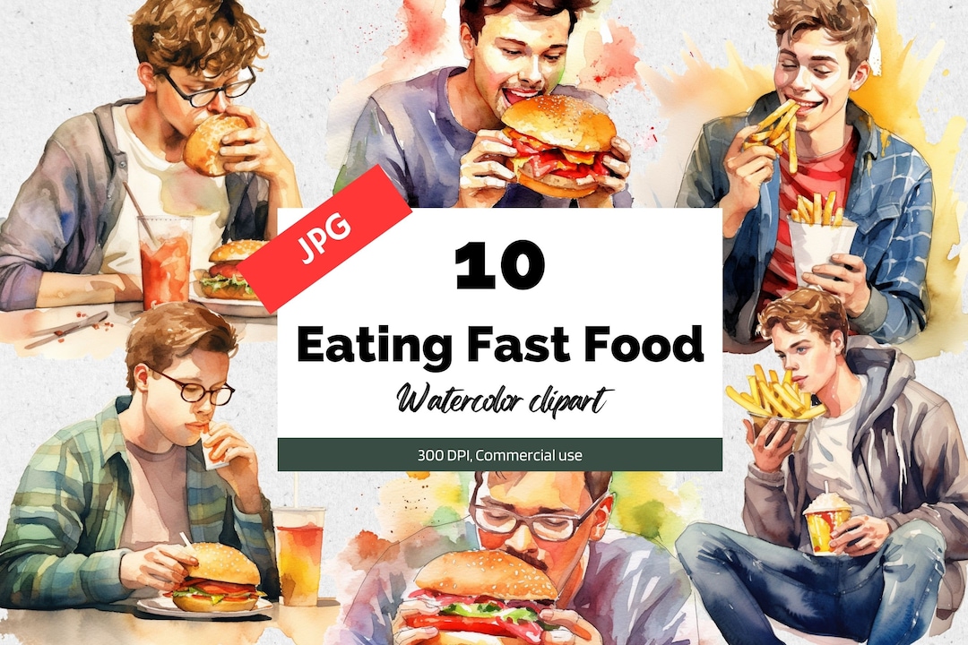 Eating Fast Food Clipart, 10 High Quality Jpgs, Summer Graphics, Food ...
