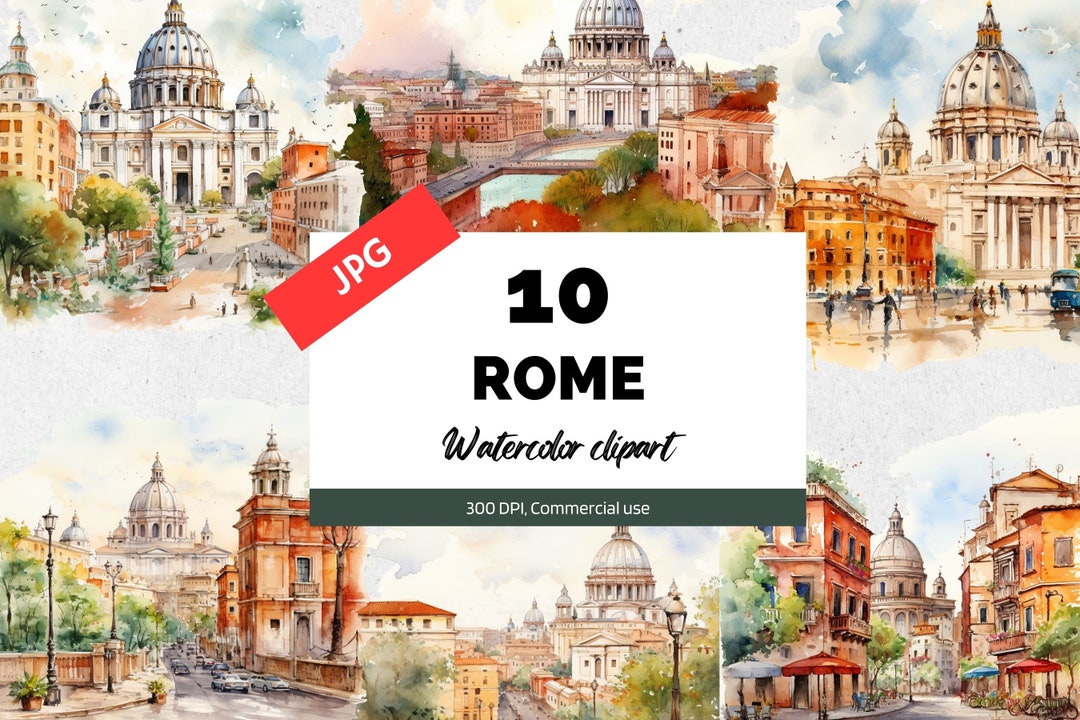 Watercolor Rome Clipart, 10 High Quality Jpgs, Commercial Use, Instant ...