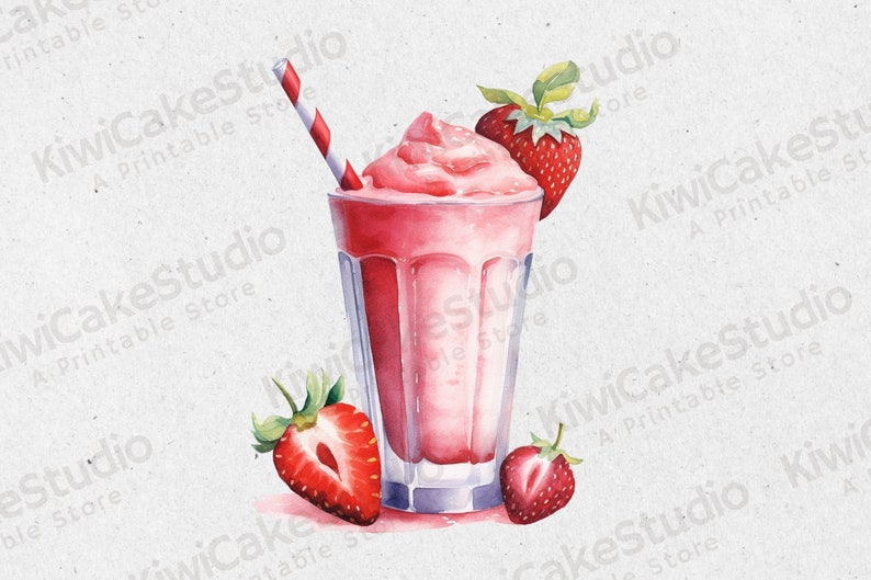 Strawberry Milkshake Clipart 10 High Quality JPG Commercial - Etsy