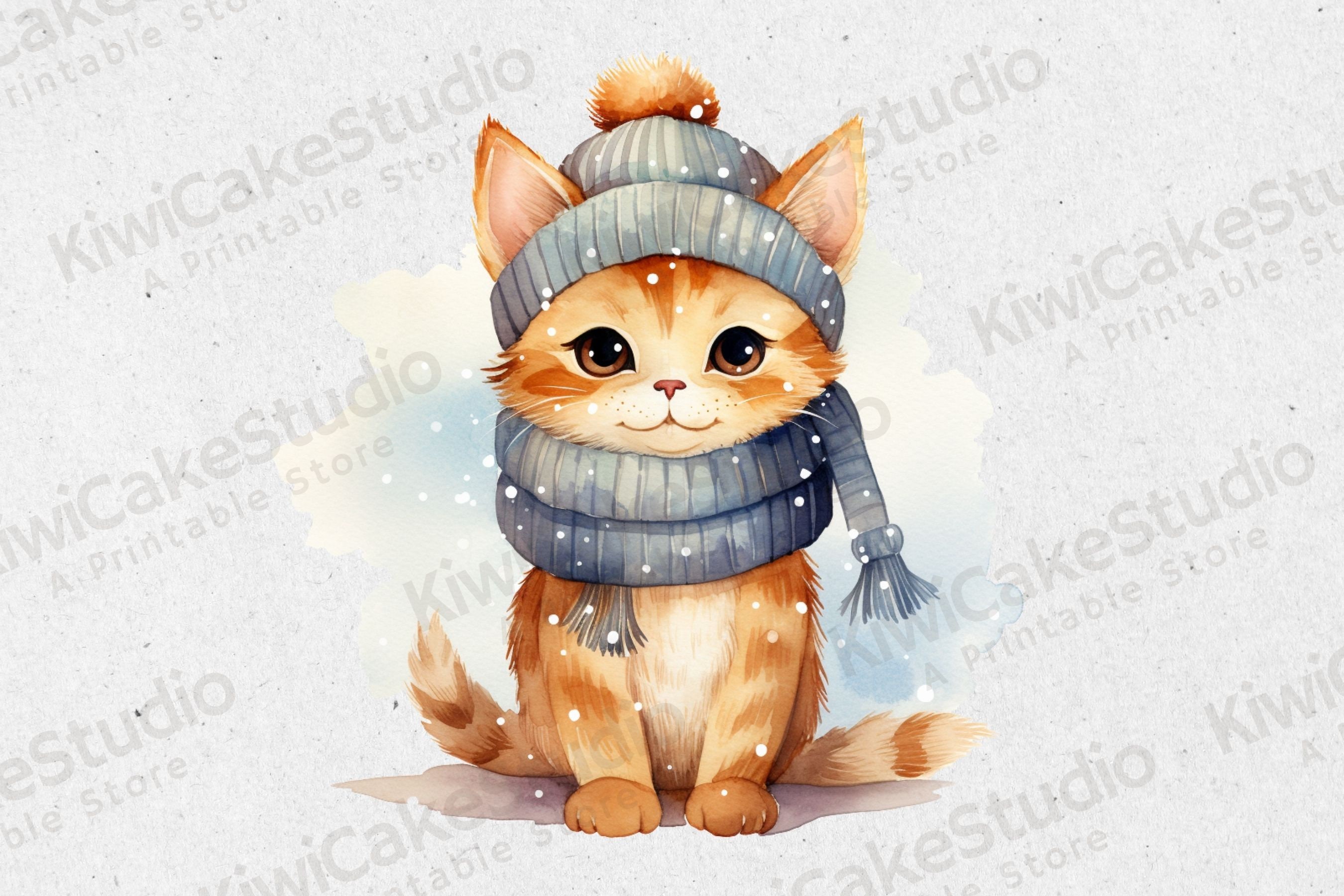 Watercolor Winter Cat Clipart, 10 High Quality Jpgs, Commercial Use ...