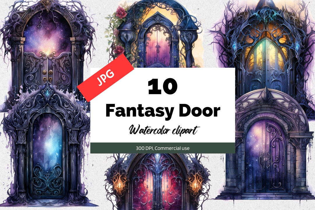 Watercolor Fantasy Door Clipart, 10 High Quality Jpgs, Floral Magical ...