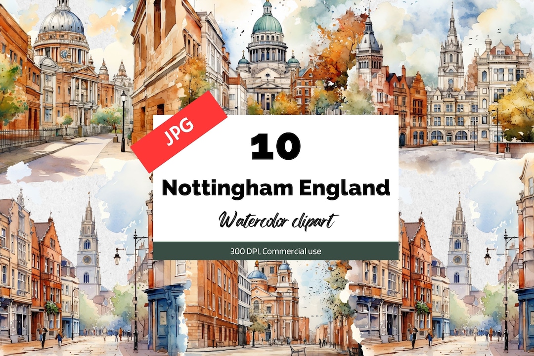 Watercolor Nottingham England Clipart, 10 High Quality Jpgs, Commercial ...