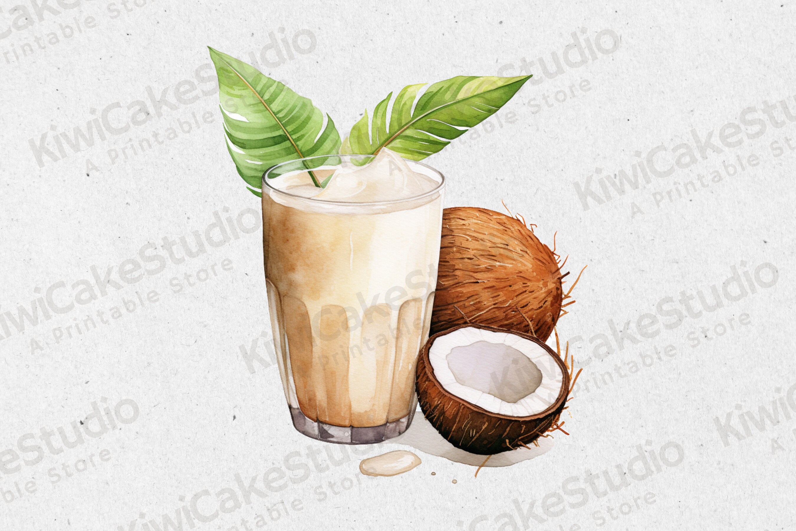 Watercolor Coconut Drink Clipart, 10 High Quality Jpgs, Tropical Summer ...