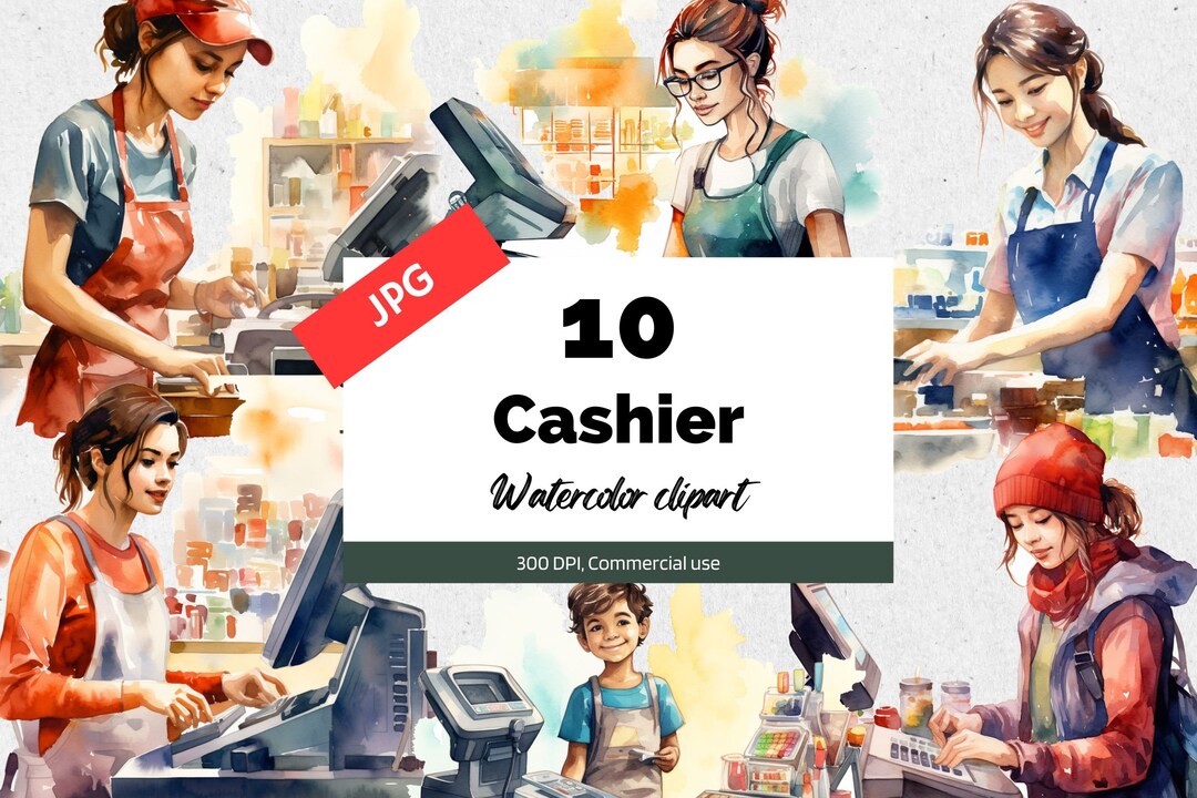 Watercolor Cashier Clipart, 10 High Quality Jpgs, Commercial Use ...