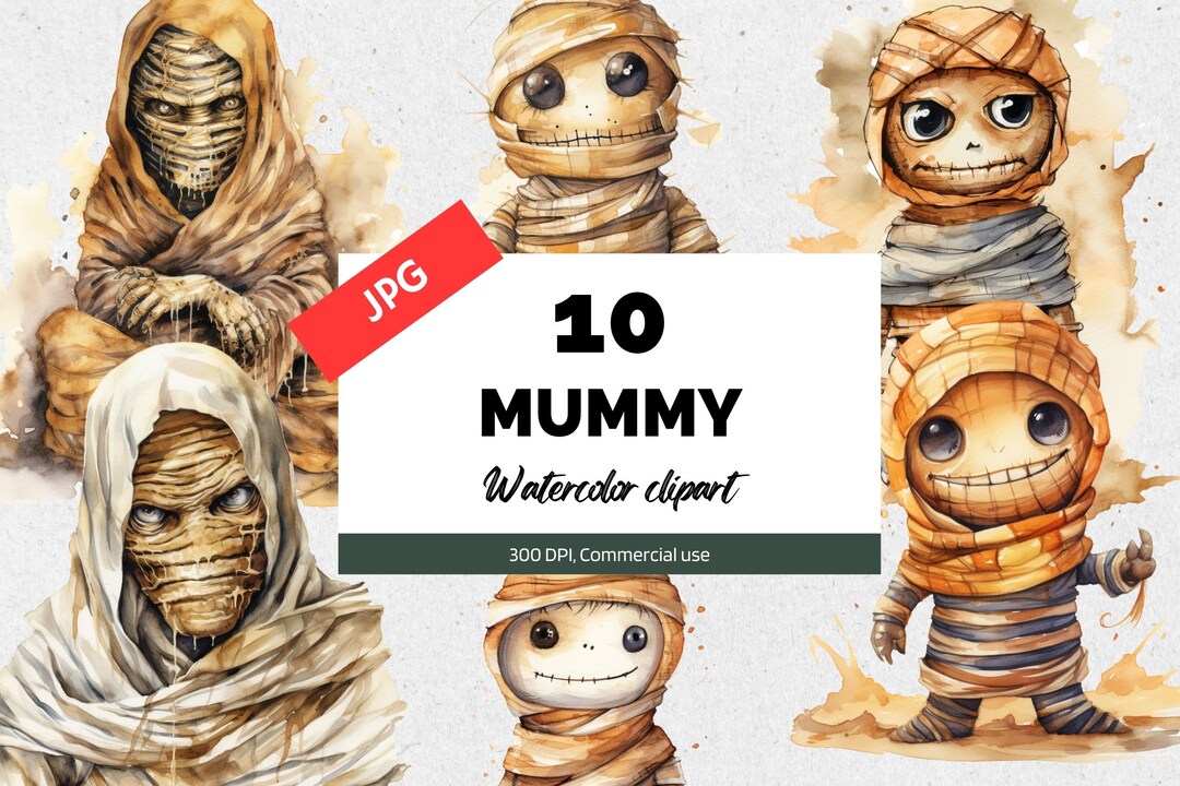 Watercolor Mummy Clipart, 10 High Quality Jpgs, Commercial Use, Instant ...