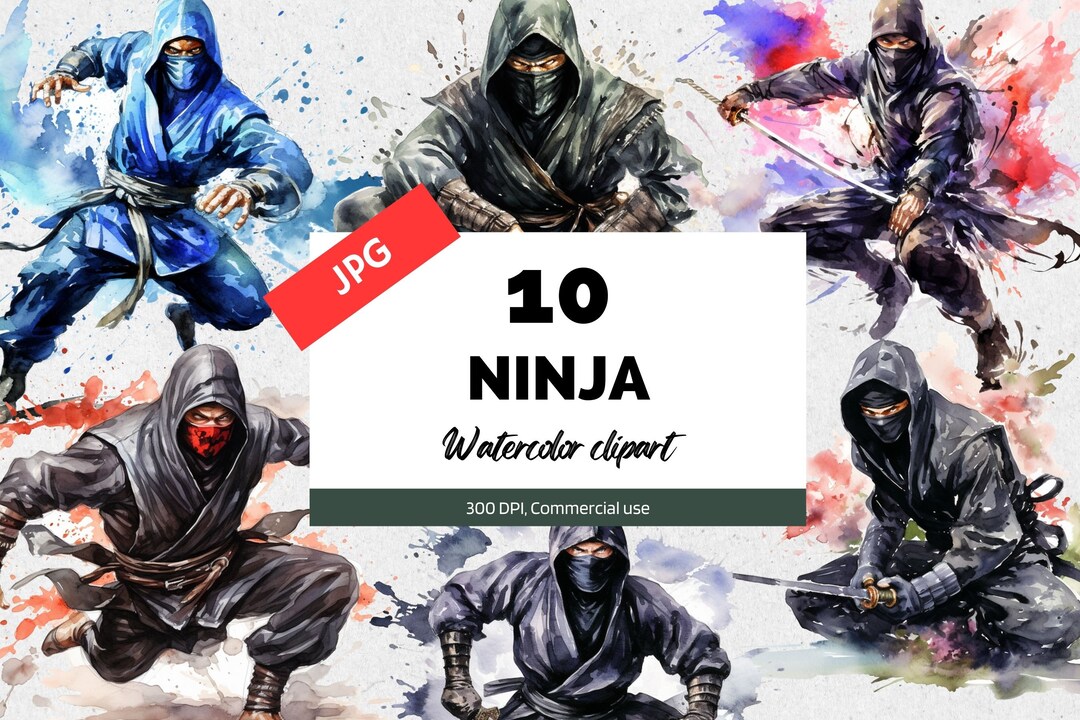 Watercolor Ninja Clipart, 10 High Quality Jpgs, Commercial Use, Instant ...