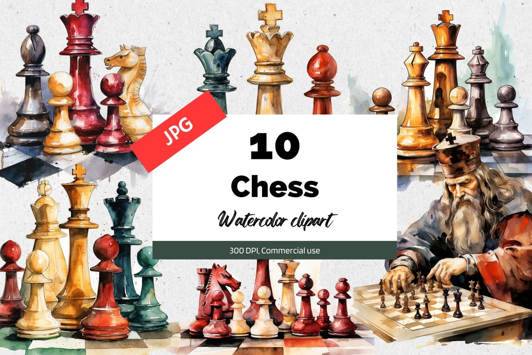 Watercolor Chess Clipart, 10 High Quality Jpgs, Commercial Use, Instant ...