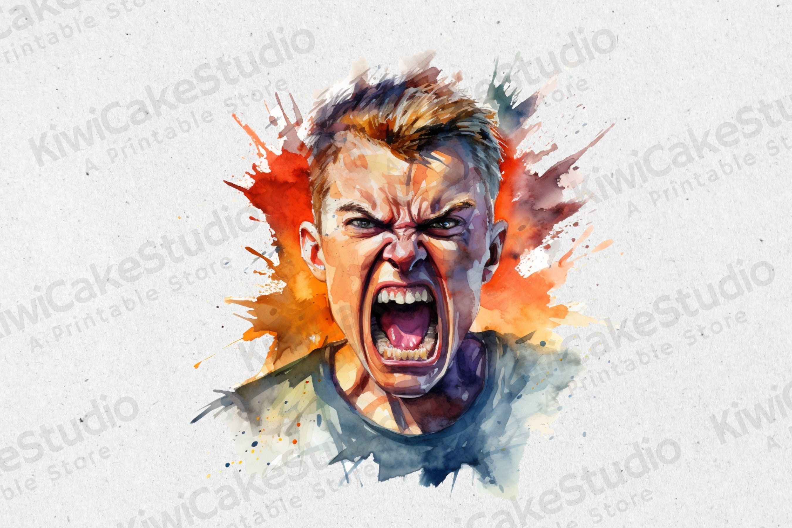 Watercolor Angry Clipart, 10 High Quality Jpgs, Commercial Use, Instant ...
