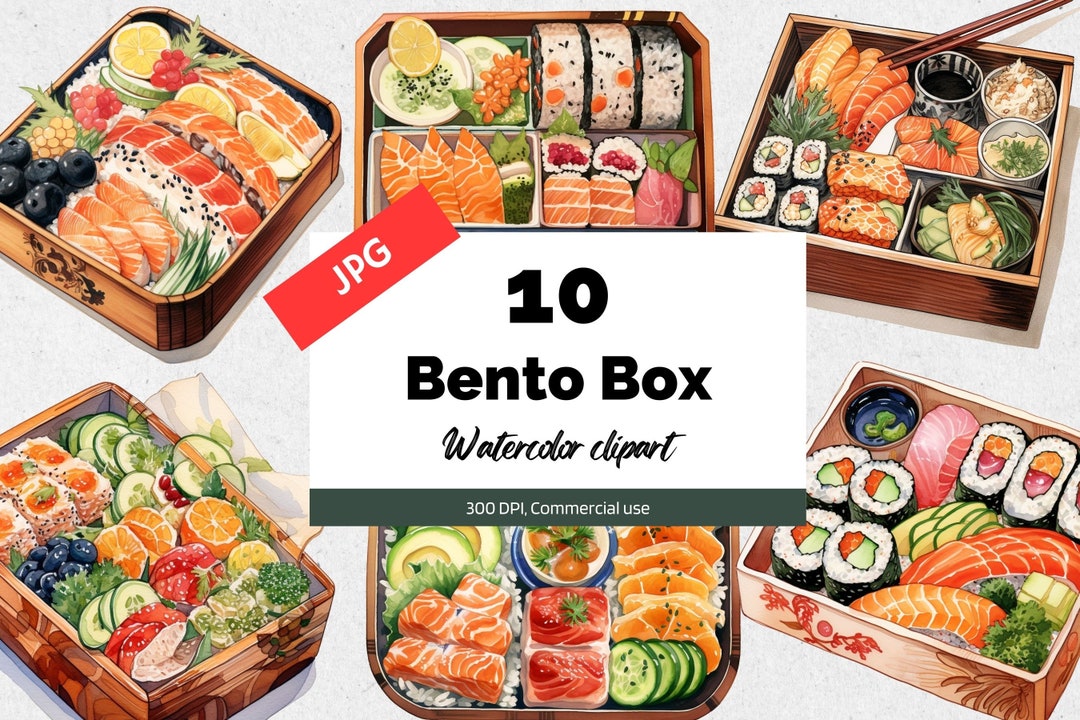 Watercolor Bento Box Clipart, 10 High Quality Jpgs, Commercial Use ...