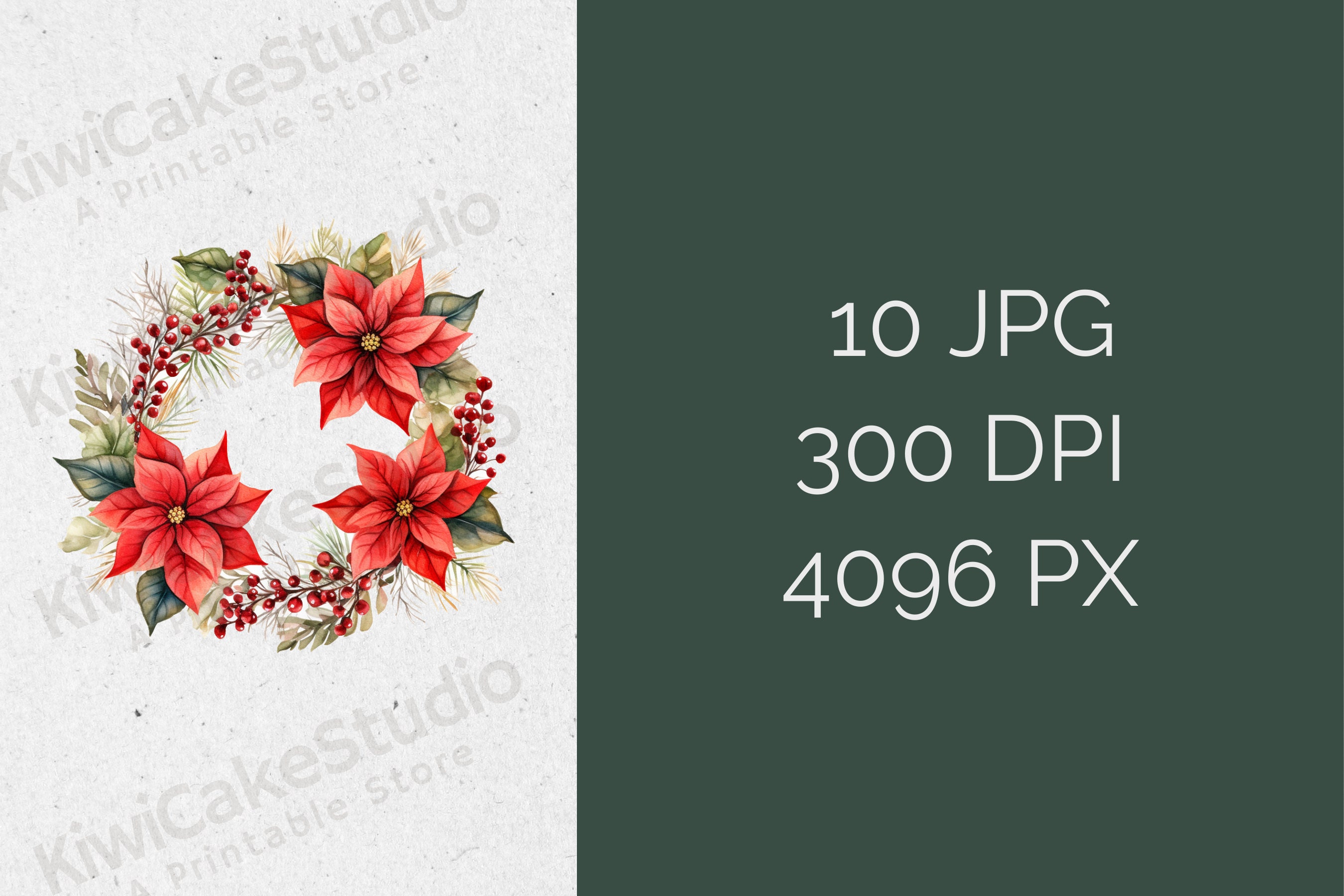 Watercolor Poinsettia Wreath Clipart 10 High Quality Jpgs - Etsy