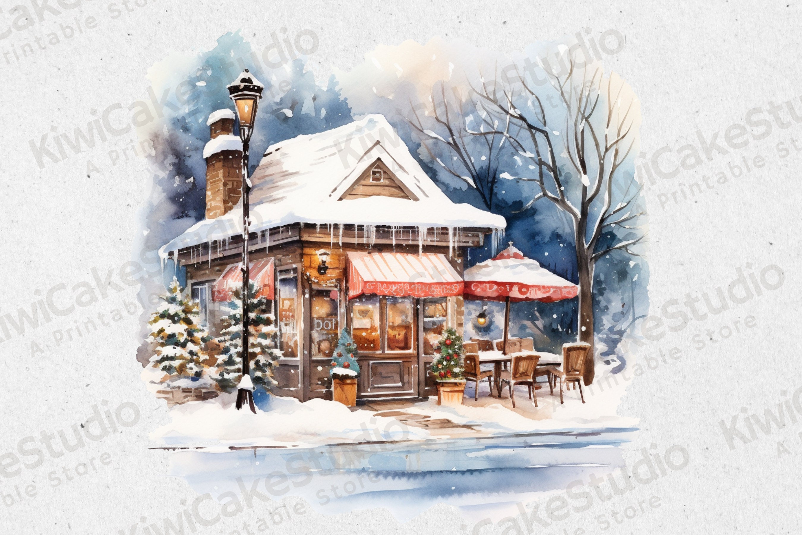 Watercolor Winter Cafe Clipart, 10 High Quality Jpgs, Watercolor Winter ...