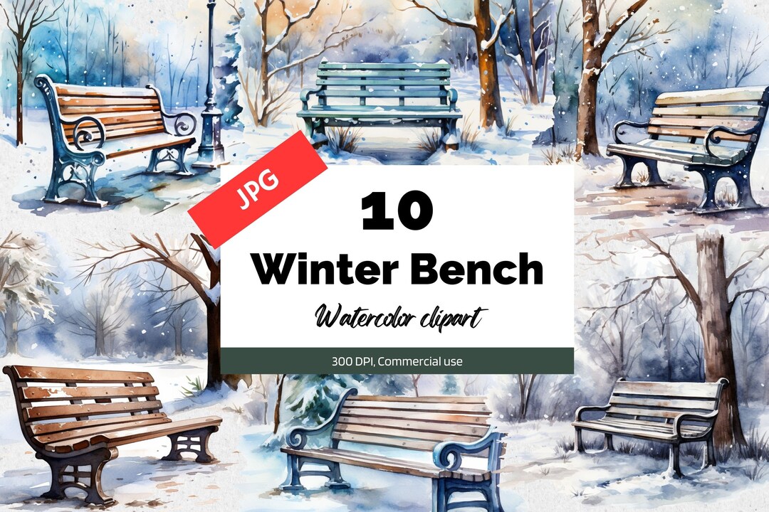 Watercolor Winter Bench Clipart, 10 High Quality Jpgs, Commercial Use ...