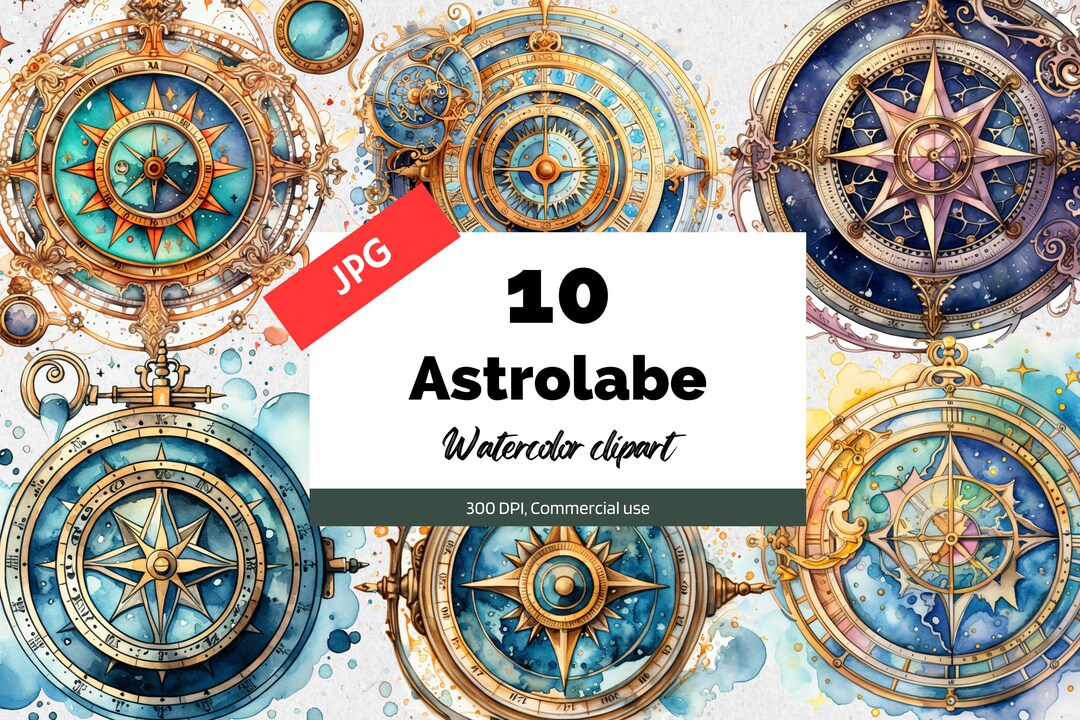 Watercolor Magic Astrolabe Clipart, 10 High Quality Jpgs, Commercial ...