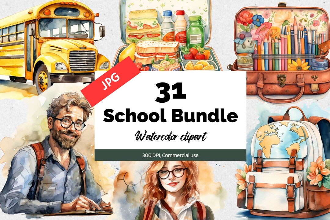 School Clipart Bundle, 10 High Quality JPG per Set, 20 Sets Total ...