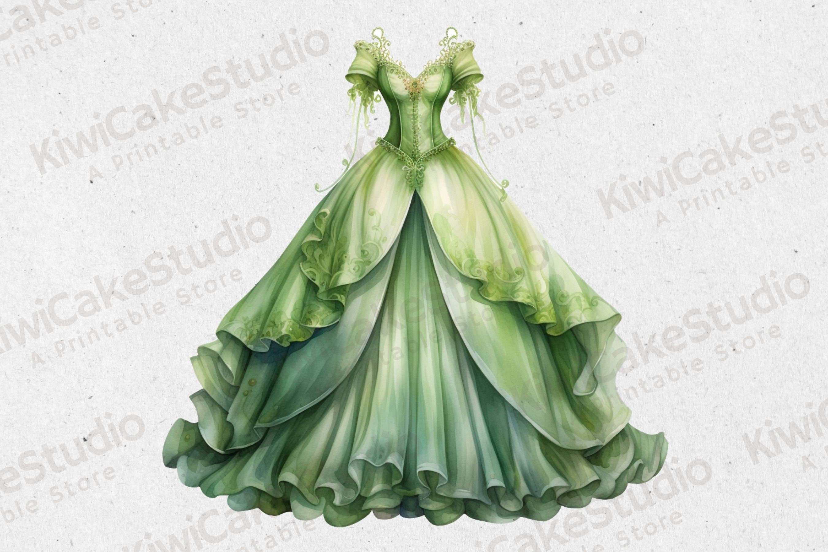 Green Princess Dress Clipart, 10 High Quality Jpgs, Commercial Use ...
