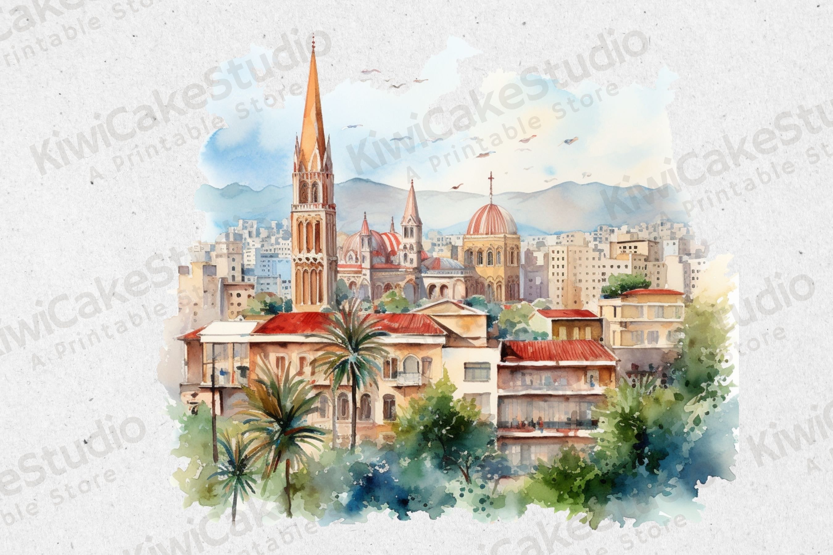 Watercolor Beirut, Lebanon Clipart, 10 High Quality Jpgs, Commercial ...