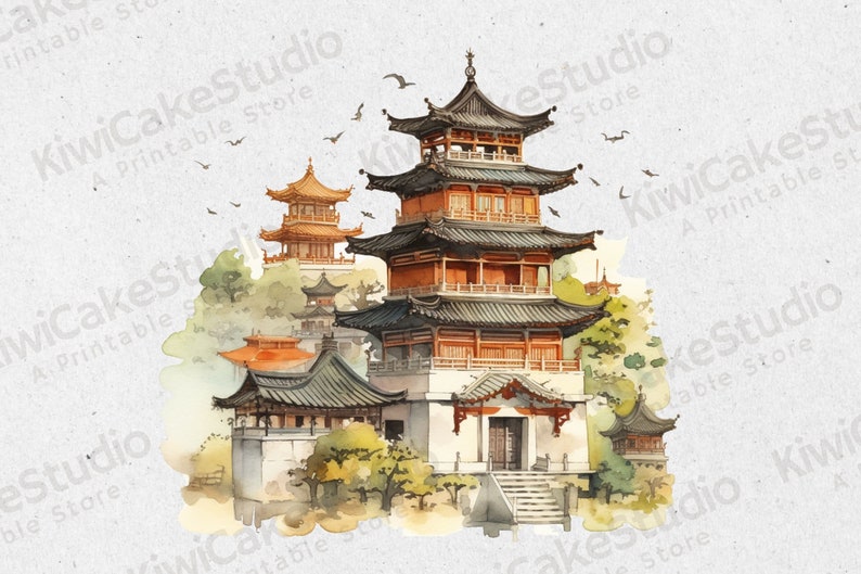 Ancient China Watercolor Clipart, 10 High Quality Jpgs, Commercial Use ...