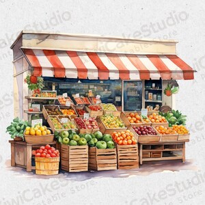 Watercolor Grocery Store Clipart, 10 High Quality Jpgs, Commercial Use ...
