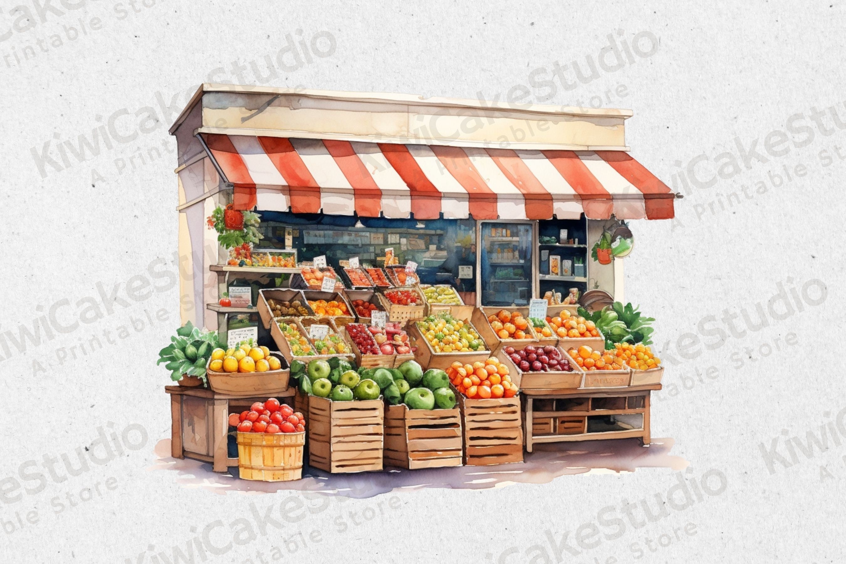 Watercolor Grocery Store Clipart, 10 High Quality Jpgs, Commercial Use ...