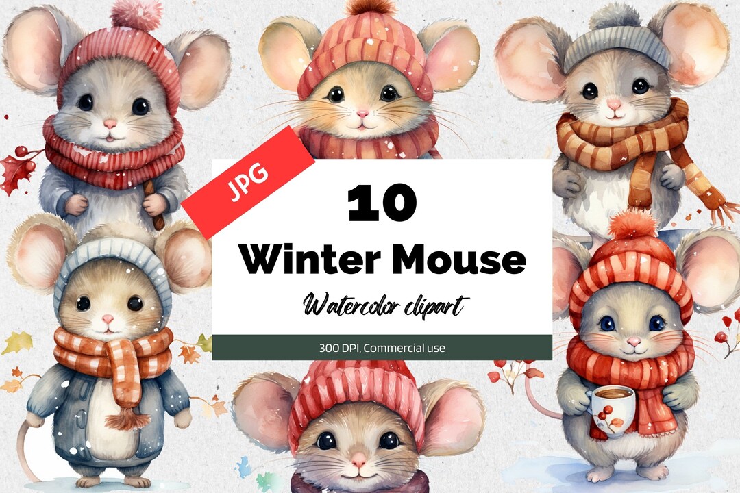 Winter Mouse Clipart, 10 High Quality Jpgs, Commercial Use, Instant ...