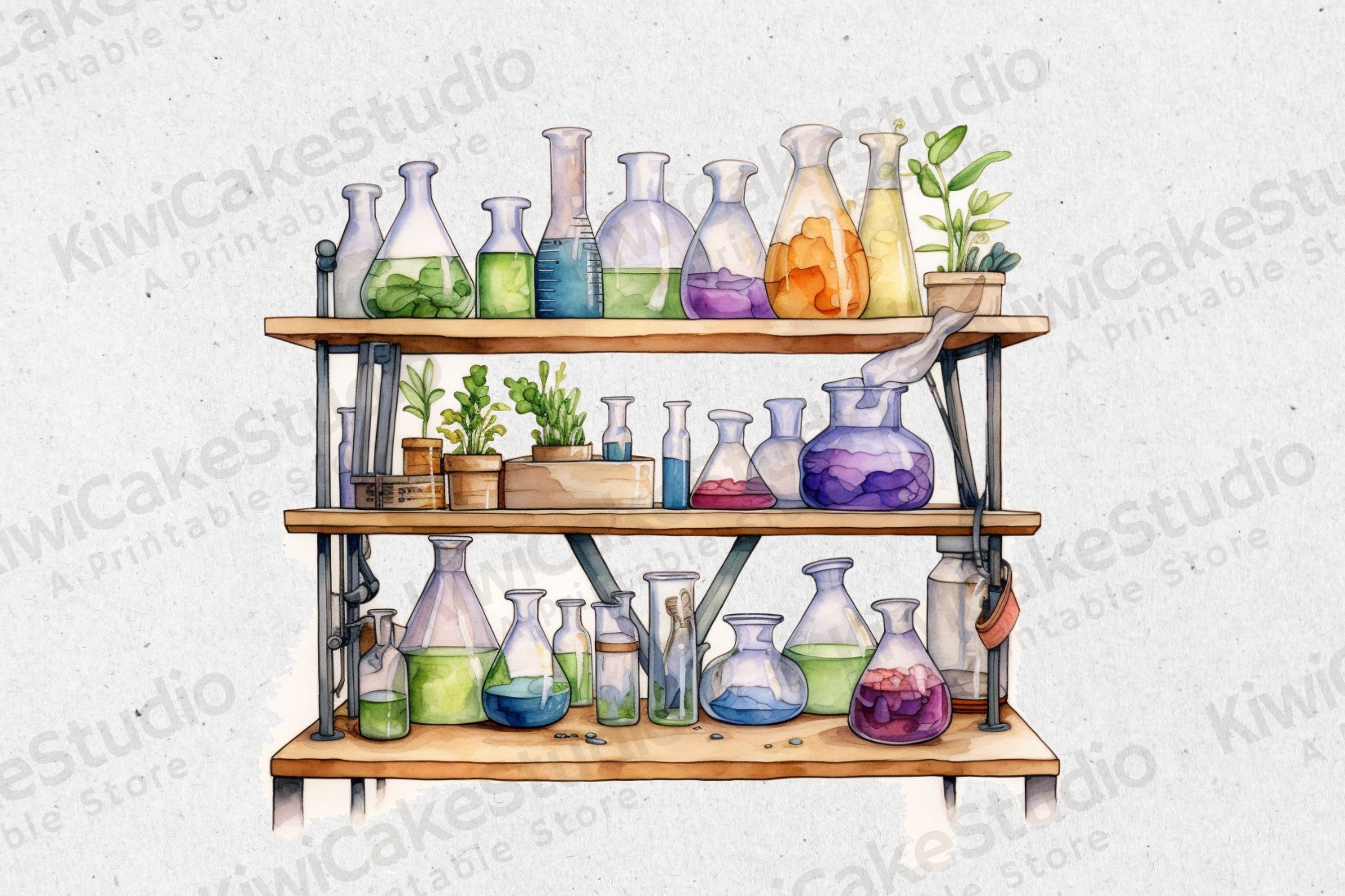 Watercolor Science Lab Clipart, 10 High Quality Jpgs, Commercial Use ...
