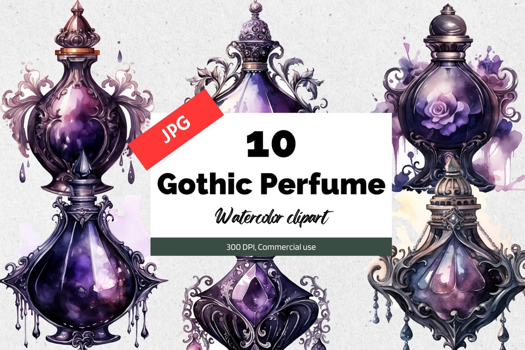 Watercolor Gothic Perfume Clipart, 10 High Quality Jpgs, Commercial Use ...