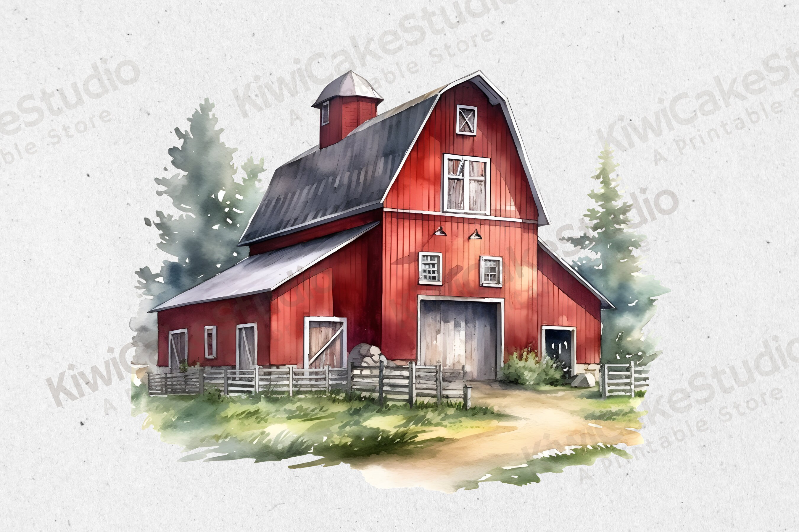 Watercolor Farmhouse Clipart, Red Barn, Farm House Bundle PNG, Farmers ...