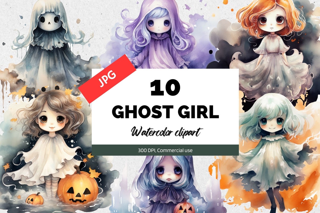 Halloween Ghost Girl Clipart, 10 High Quality Jpgs, Commercial Use ...