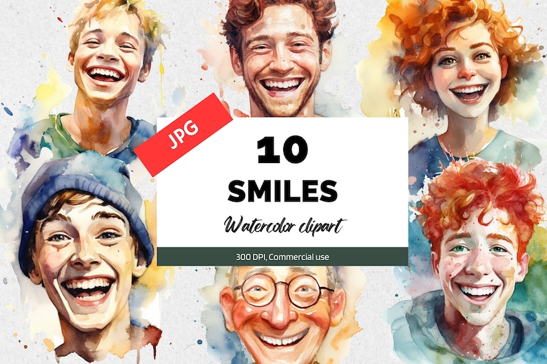 Watercolor Smiling Faces Clipart, Commercial Use, 10 High Quality Jpgs ...