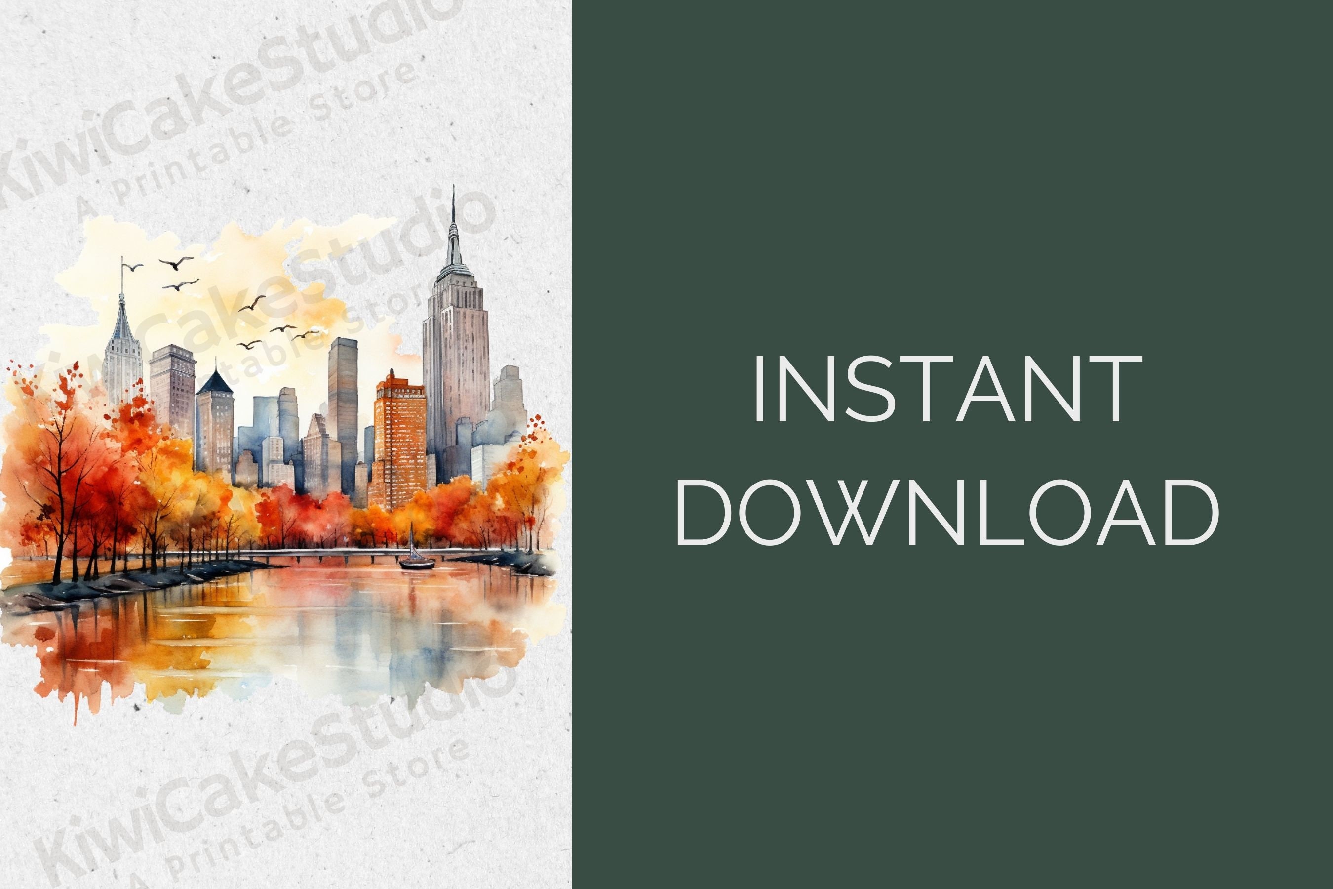 Watercolor Autumn New York City Clipart, 10 High Quality Jpgs ...
