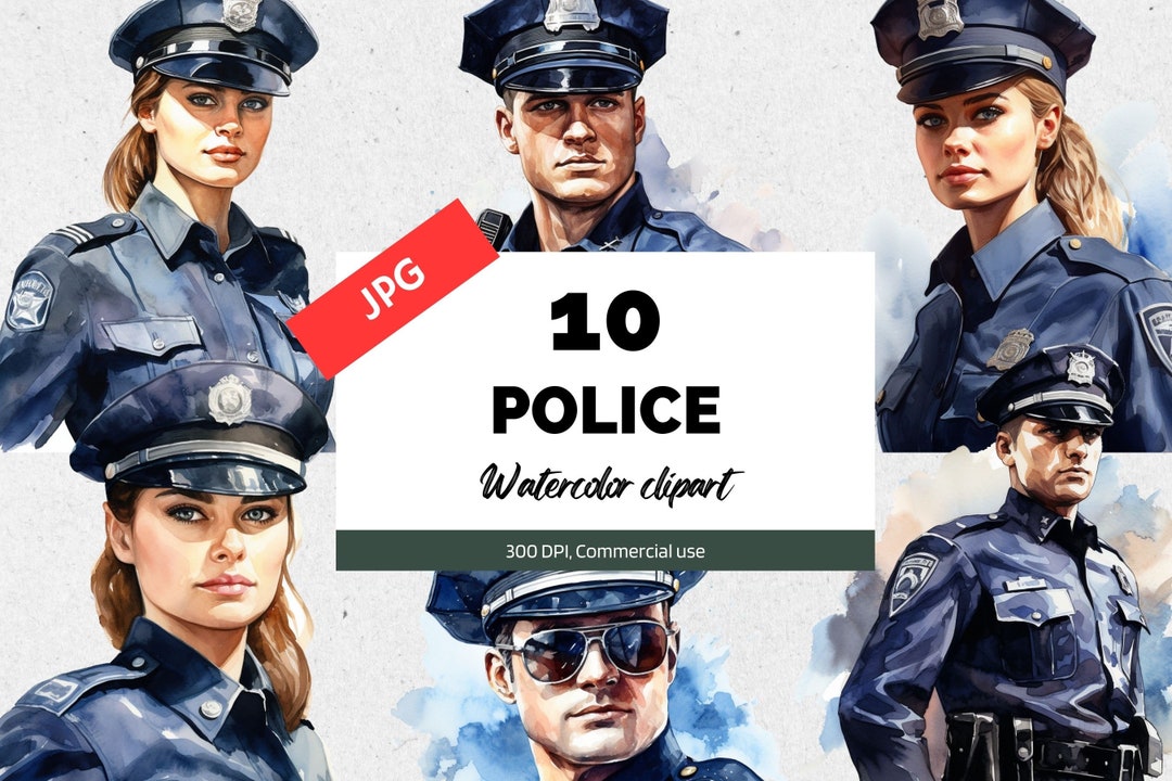 Watercolor Police Officer Clipart, 10 High Quality Jpgs, Commercial Use ...