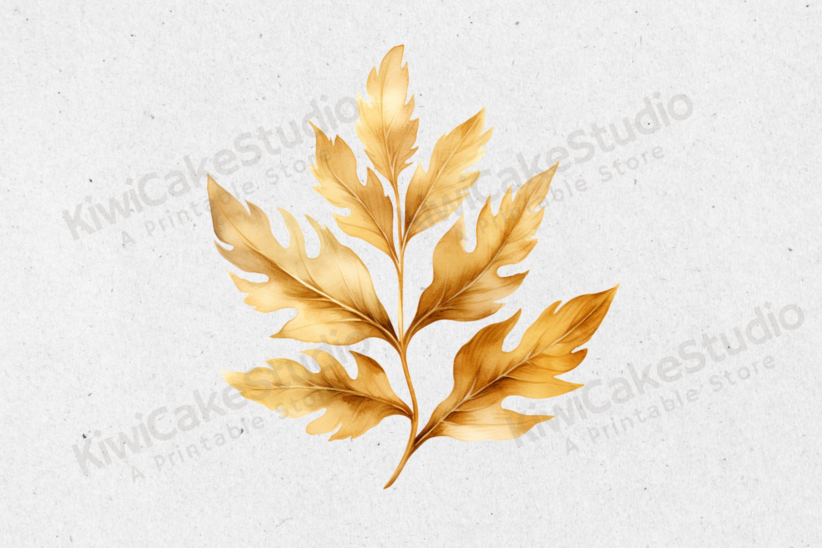 Watercolor Gold Leaf Clipart, 10 High Quality Jpgs, Gold Leaf Clip Art ...