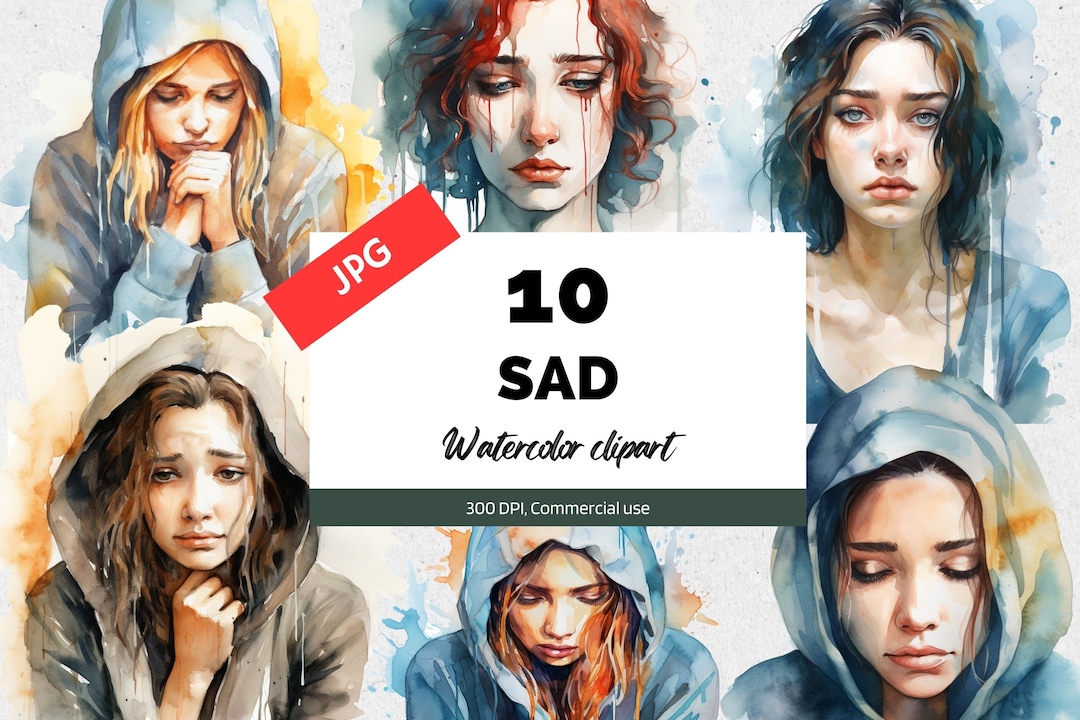 Watercolor Sad People Clipart, 10 High Quality Jpgs, Commercial Use ...