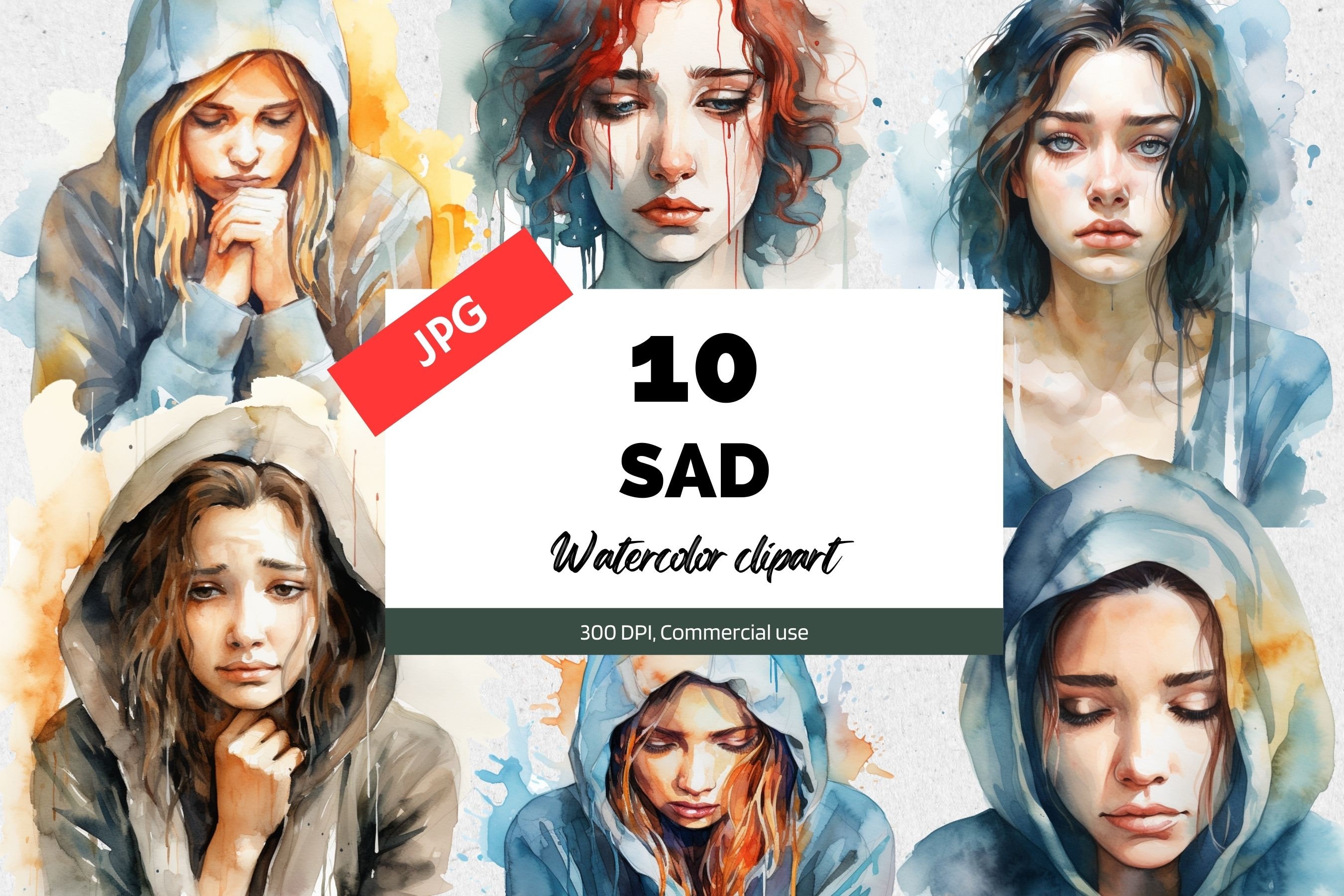 Watercolor Sad People Clipart, 10 High Quality Jpgs, Commercial Use ...