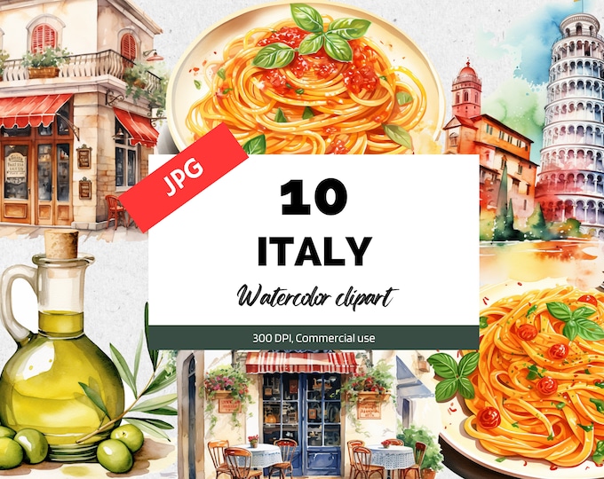 Watercolor Italy Clipart Bundle, Italy PNG, Italy Travel Clipart Bundle ...