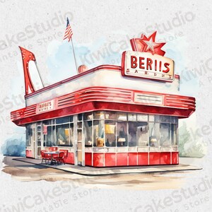 Watercolor Retro Diner Clipart, 10 High Quality Jpgs, Commercial Use ...