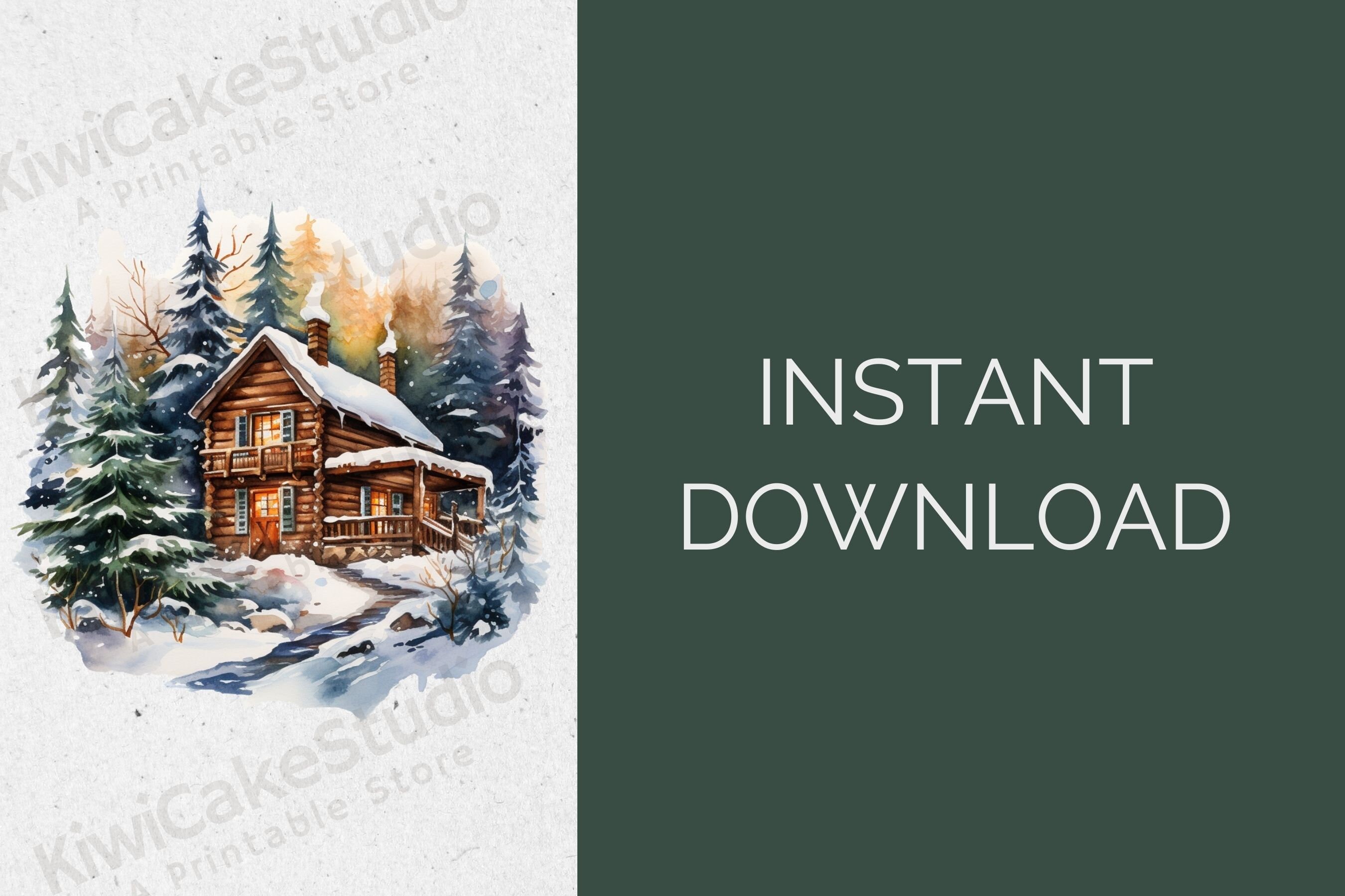 Watercolor Winter Cabin Clipart, 10 High Quality Jpgs, Commercial Use ...