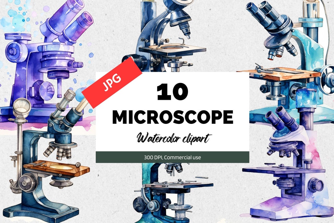 Watercolor Microscope Clipart, 10 High Quality Jpgs, Commercial Use ...