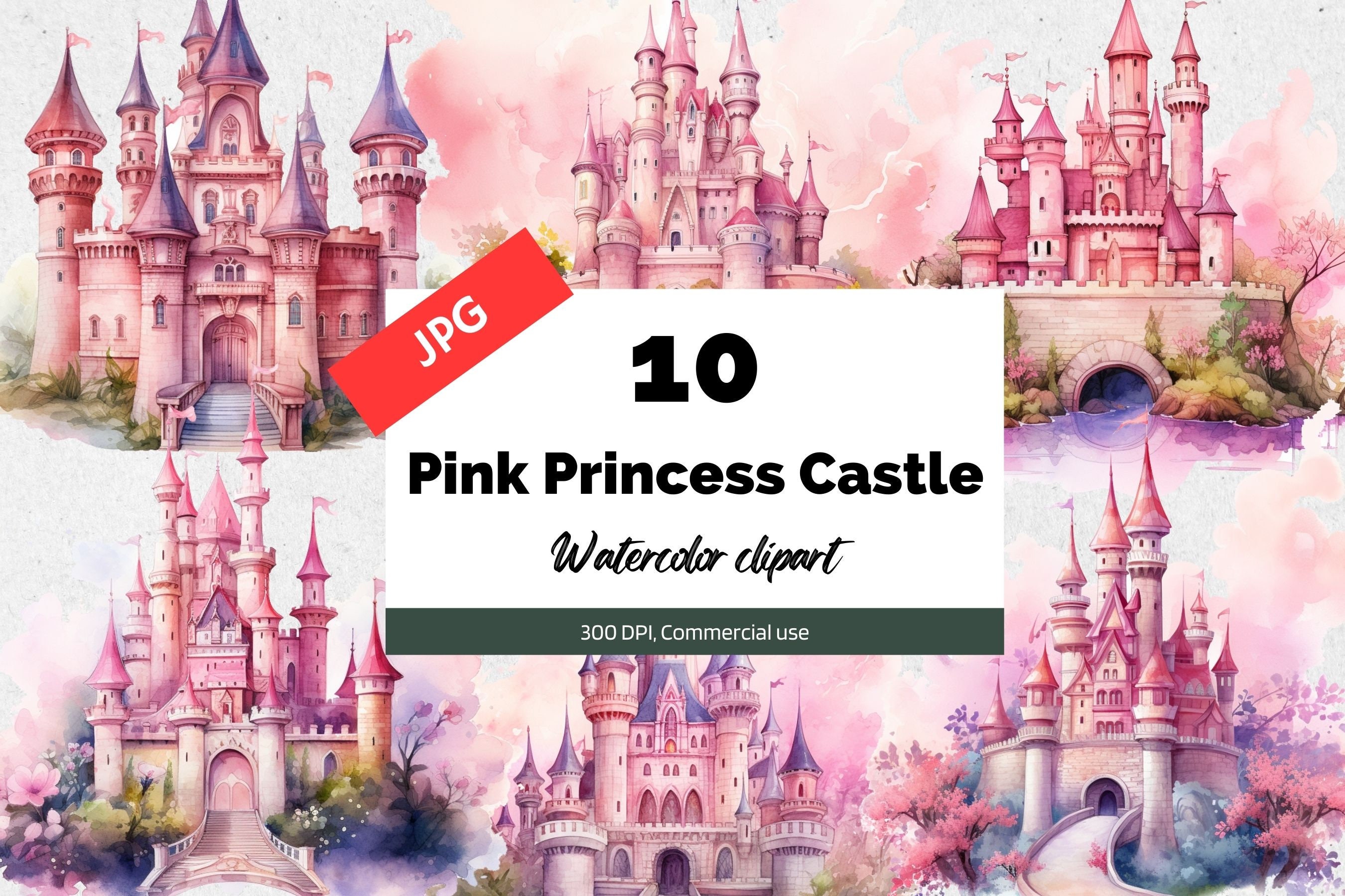 Pink Princess Castle Clipart JPG 10 High Quality Jpgs - Etsy