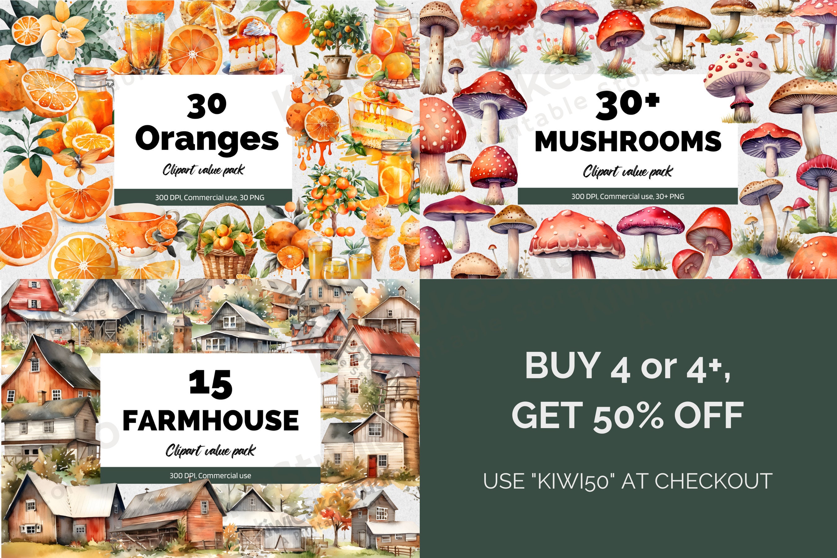 Watercolor Farmhouse Clipart, Red Barn, Farm House Bundle PNG, Farmers ...