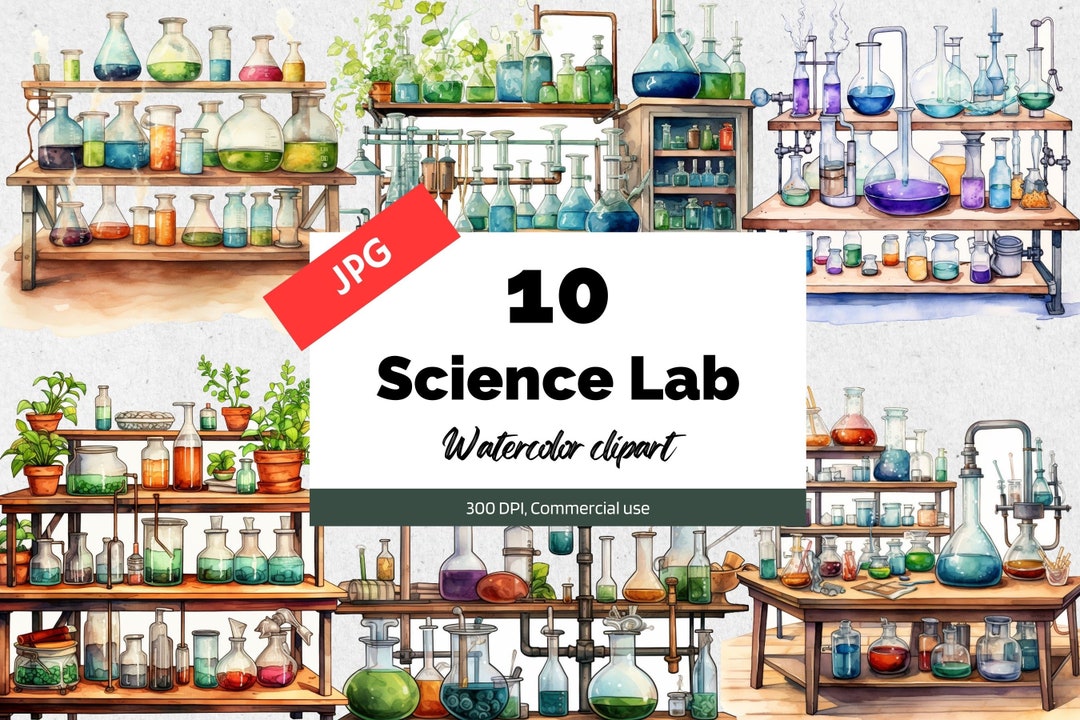Watercolor Science Lab Clipart, 10 High Quality Jpgs, Commercial Use ...
