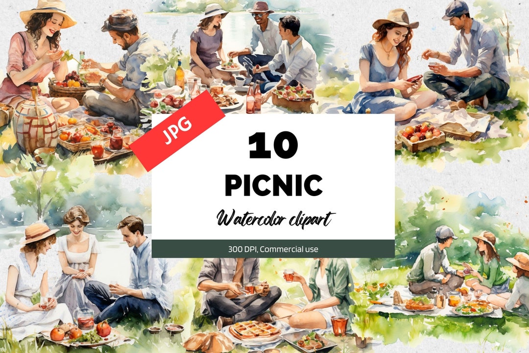 Watercolor Picnic Clipart, 10 High Quality Jpgs, Commercial License ...