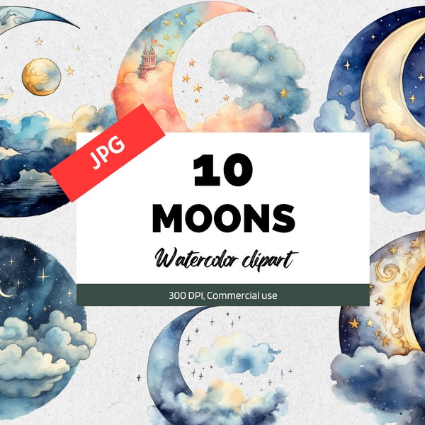 Watercolor Moon - Etsy