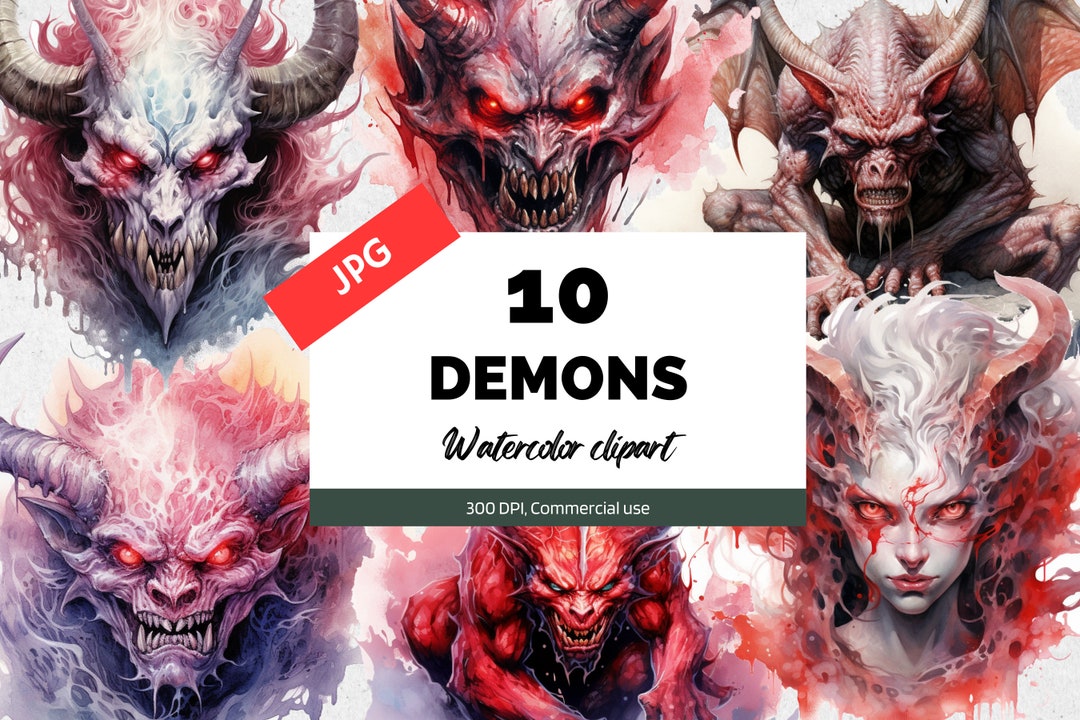 Watercolor Demon Clipart, 10 High Quality Jpgs, Commercial Use, Instant ...
