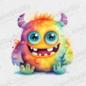 Watercolor Cute Monster Clipart, 10 High Quality Jpgs, Commercial Use ...